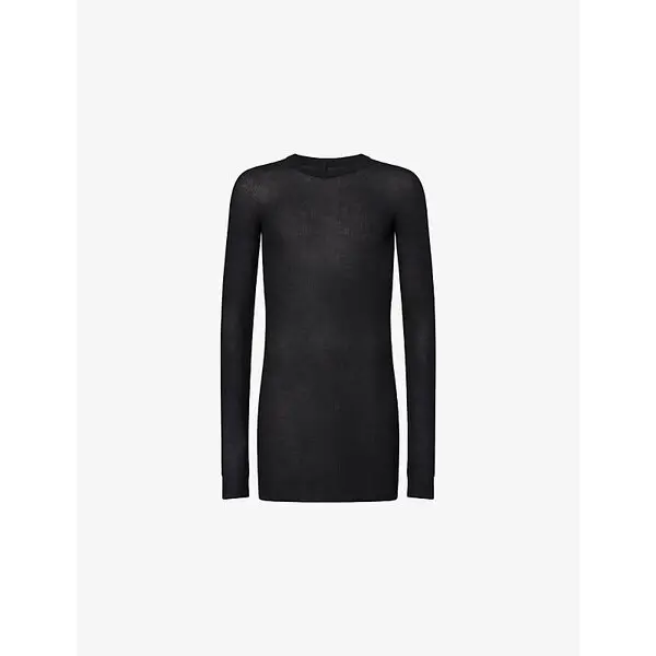 Rick Owens Long-sleeve Ribbed Silk-blend T-shirt - Black