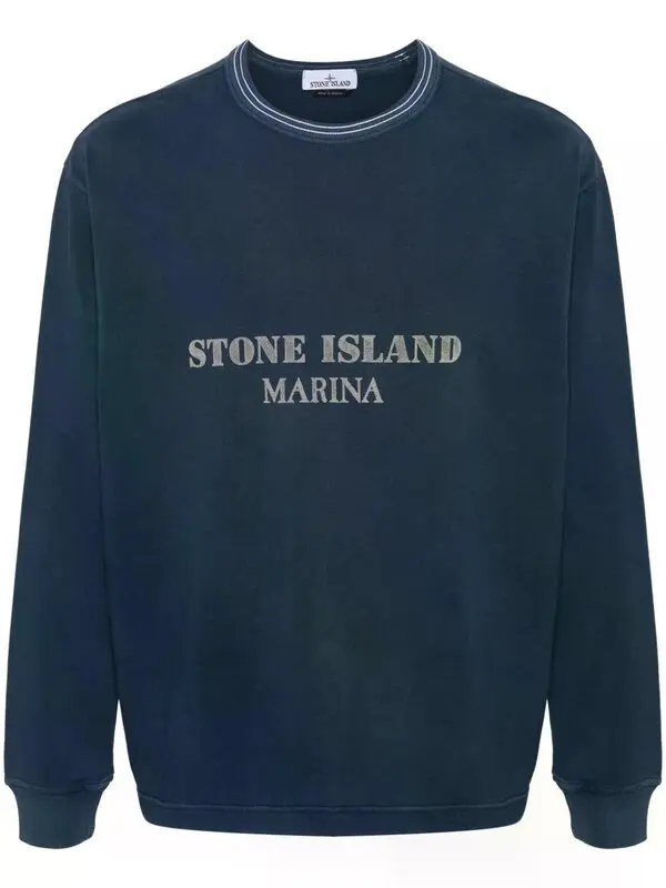Stone Island Logo-print Cotton Sweatshirt - Blue