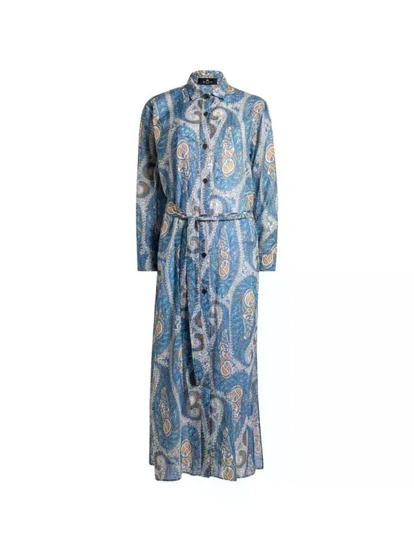 Etro Paisley-print Belted Midi Dress - Blue