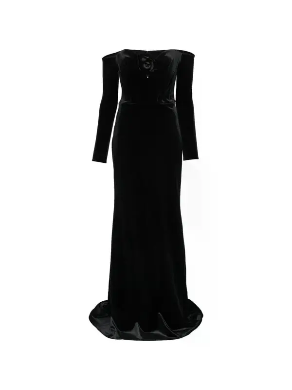 ADAMARIS Off-shoulder Rose-detail Maxi Dress - Black