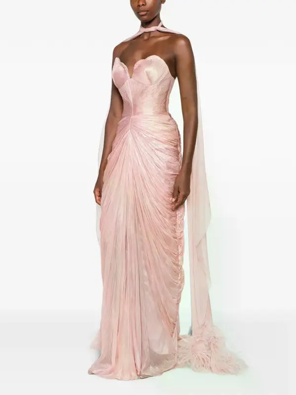 IRIS SERBAN Ruched Strapless Maxi Dress - Pink