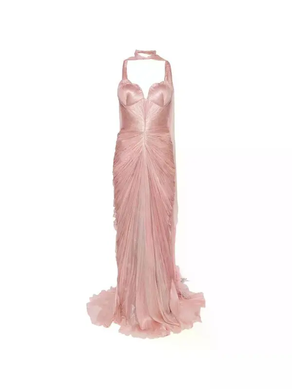 IRIS SERBAN Ruched Strapless Maxi Dress - Pink