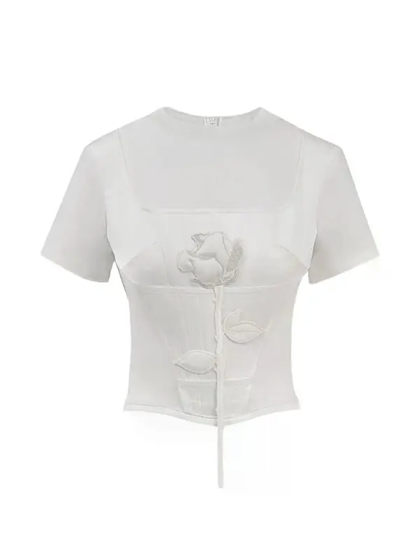 SEEN USERS Blooming Belle Rose-embroidered T-shirt - White