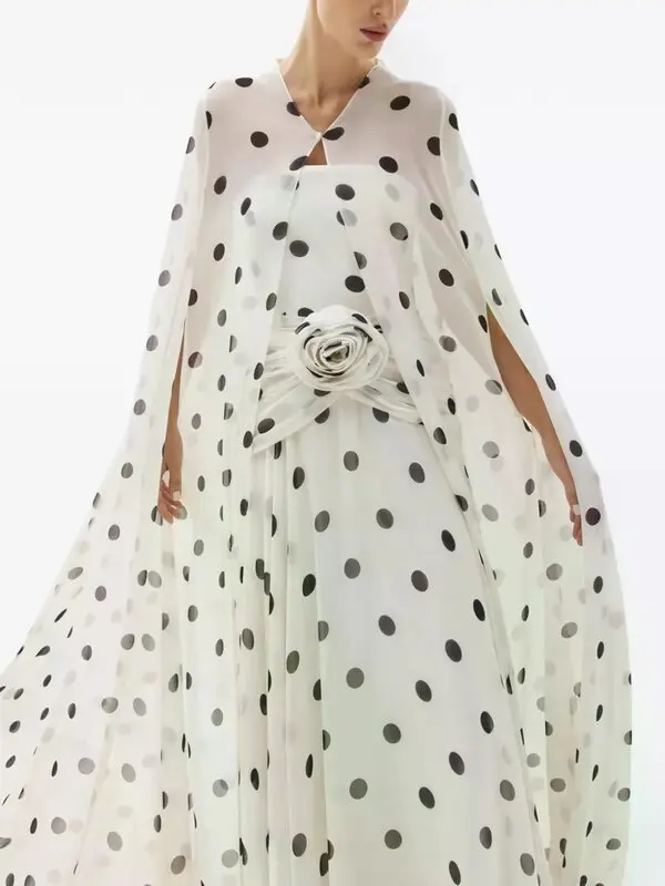 ADAMARIS Polka-dot Floral Appliqué Maxi Dress
