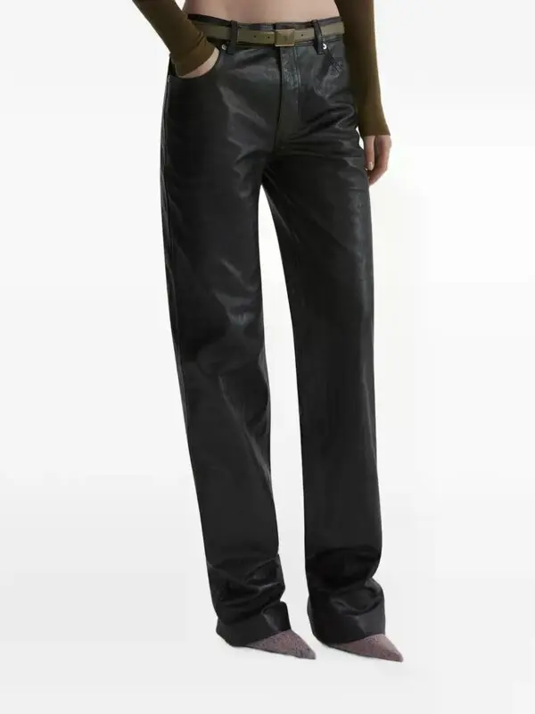 MUGLER Low Waist Masculine Leather Pants - Black