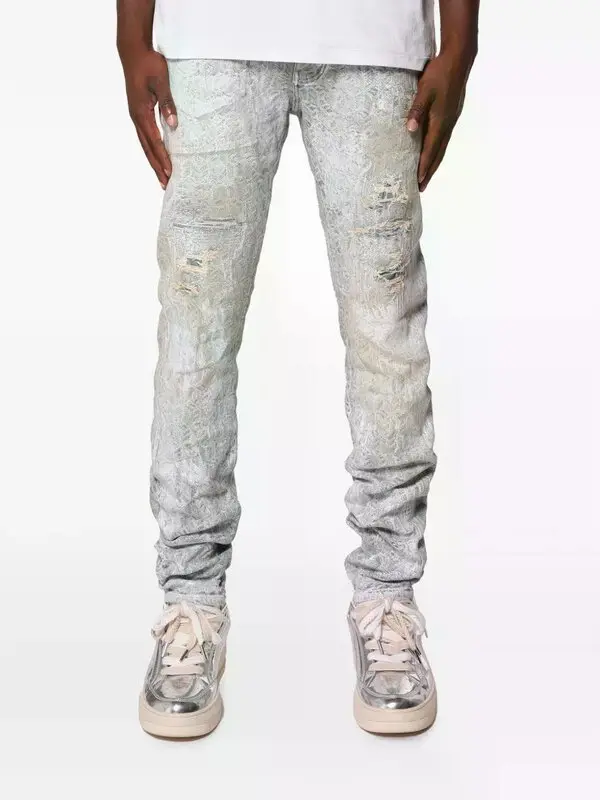 PURPLE BRAND Distressed Snake-print Jeans - Grey