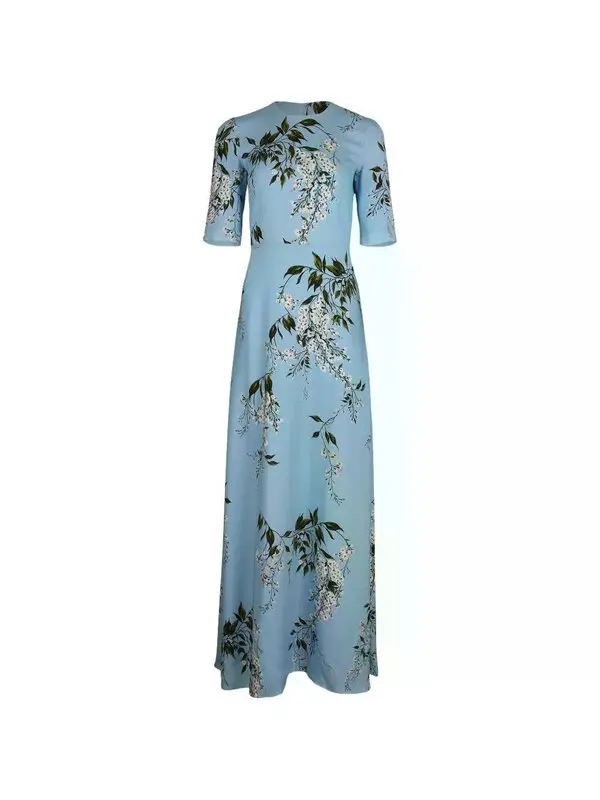 Monique Lhuillier Floral-print Short-sleeve Dress - Blue