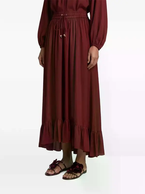 Zimmermann Aster Ruffled Drawstring Maxi Skirt - Red