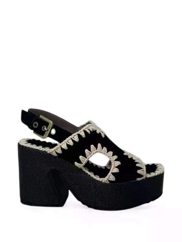 Mou Crochet-trim Platform Sandals - Black