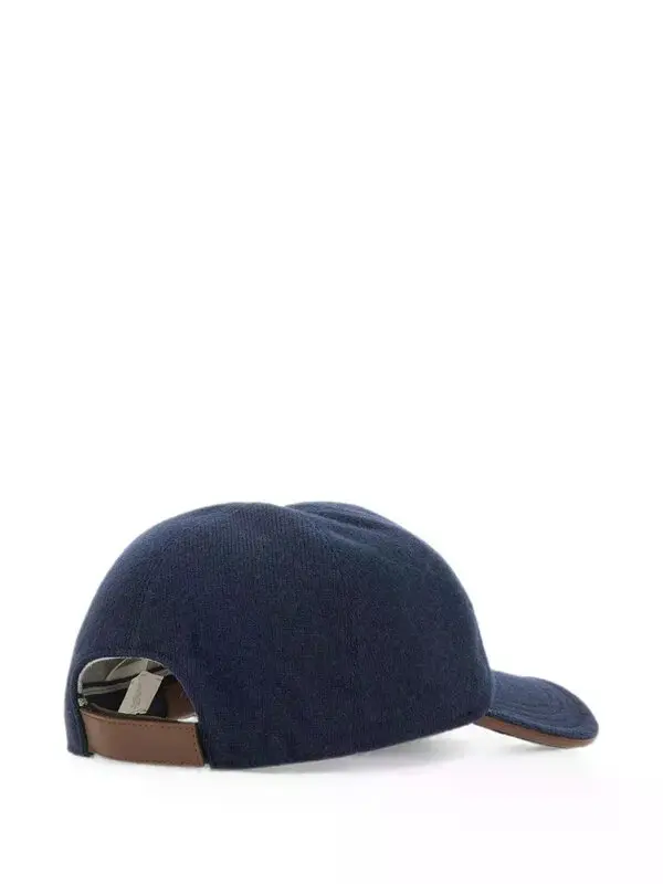 Eleventy Leather-trim Cashmere Baseball Cap - Blue