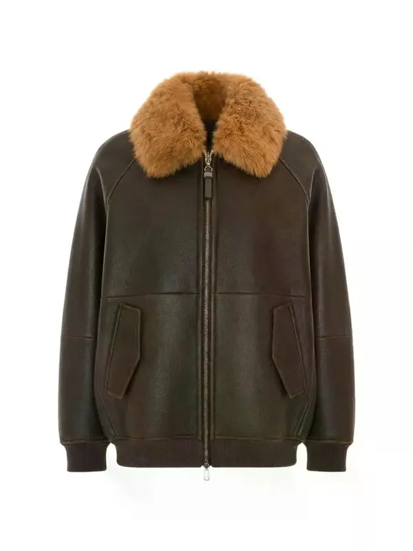 Brunello Cucinelli Shearling-collar Leather Jacket - Brown