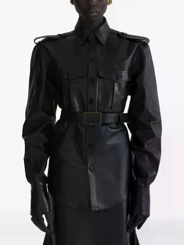 MUGLER Leather Military Shirt - Black