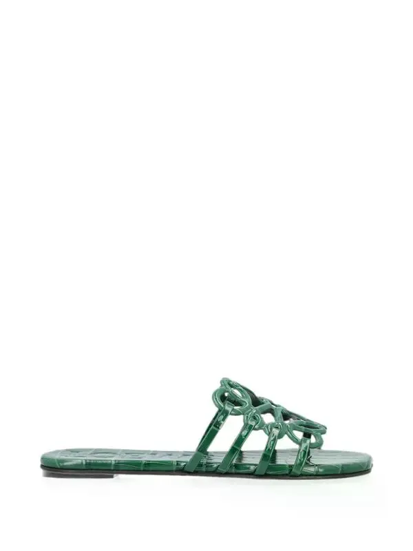 Loewe Anagram Crocodile-effect Leather Sandals - Green