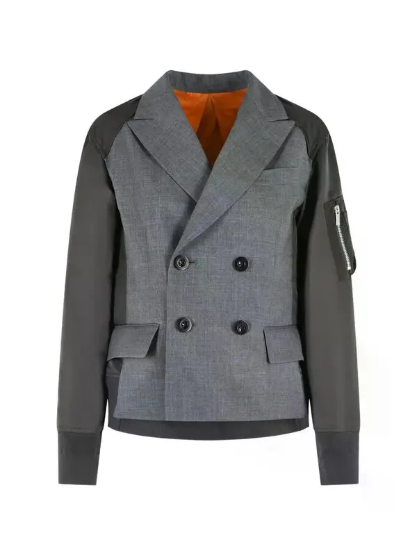 Sacai Double-breasted Paneled Jacket - Grey