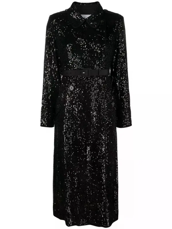 SELF-PORTRAIT Sequined Embellishment Coat - Black