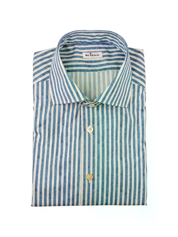 Kiton Vertical-stripe Spread-collar Shirt - Blue