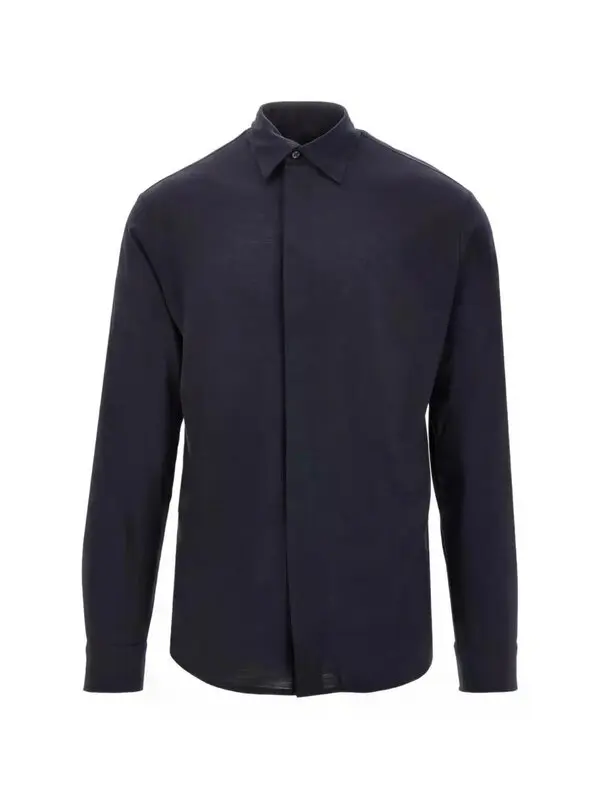 Emporio Armani Concealed-fastening Wool Shirt - Blue