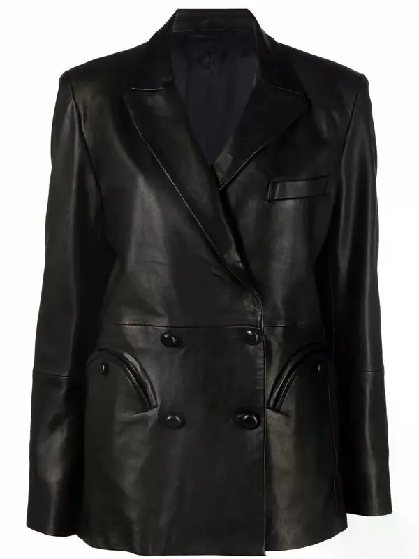 BLAZÉ MILANO Double-breasted Leather Blazer - Black