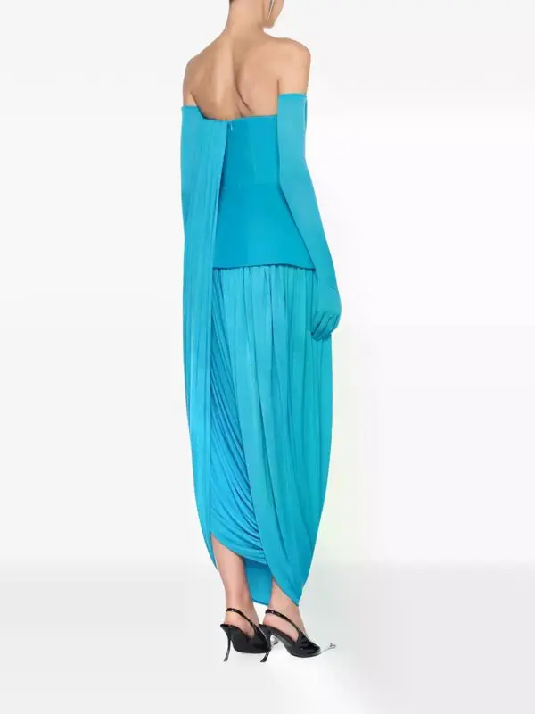 CHATS BY C.DAM Strapless Twisted Draped Maxi Dress With Detachable Gloves