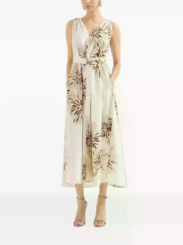 Brunello Cucinelli Bloom-print Belted Midi Dress