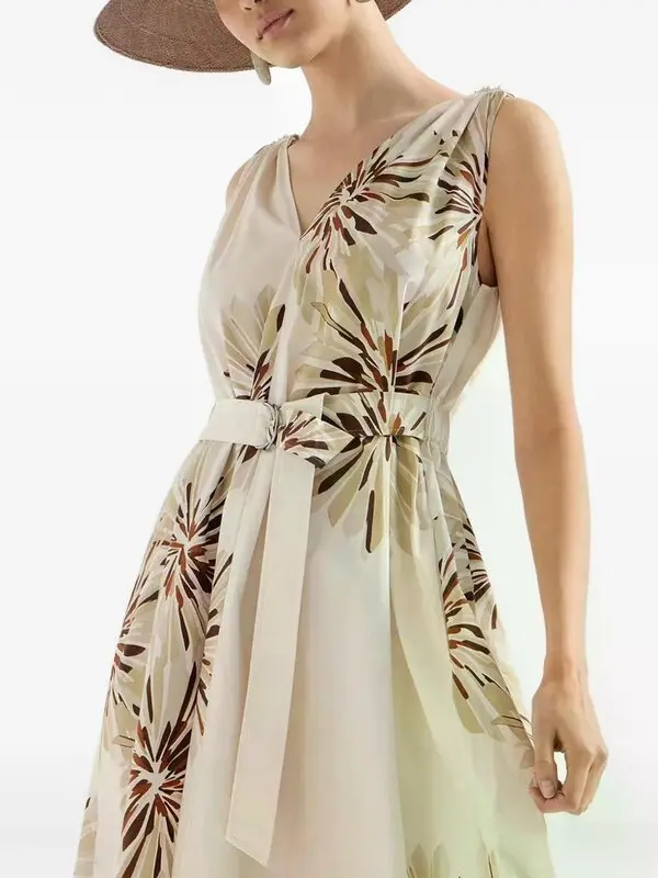 Brunello Cucinelli Bloom-print Belted Midi Dress