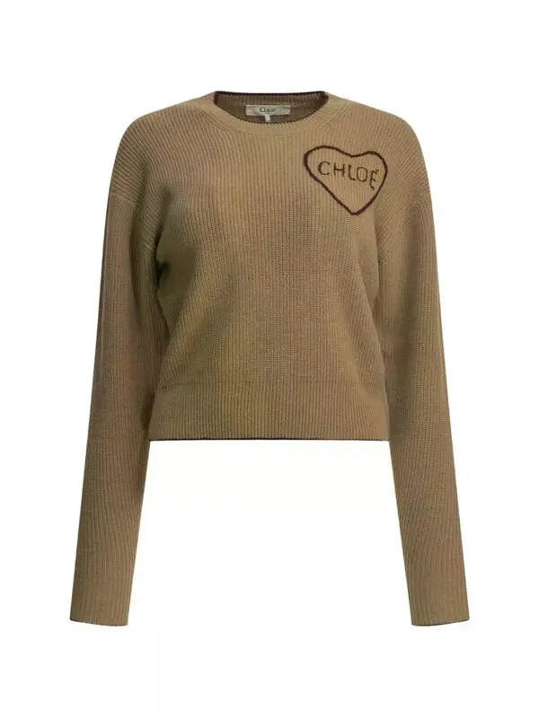 Chloé Cropped Fitted Logo Sweater - Brown