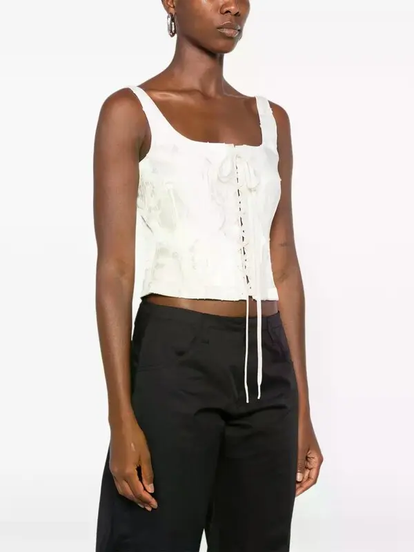 Alexander McQueen Floral Jacquard Lace-up Cropped Top