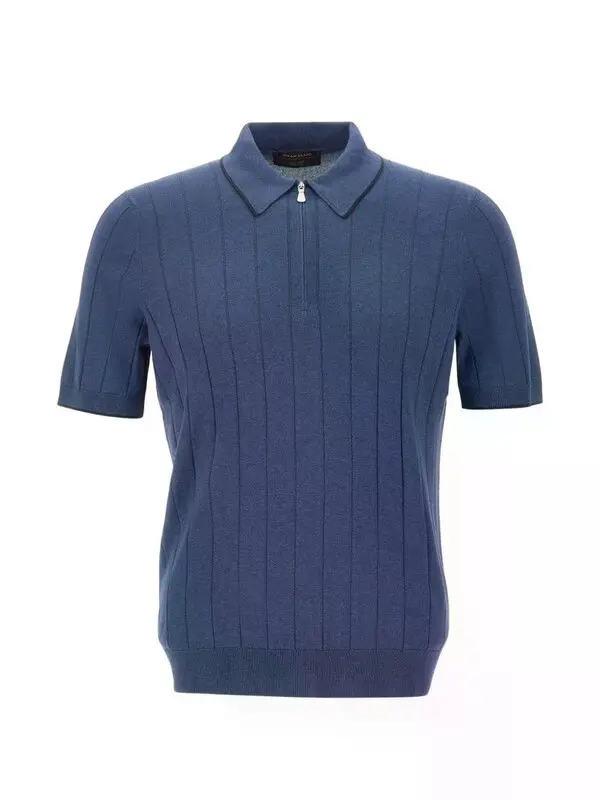 GRAN SASSO Ribbed-knit Silk Polo Shirt - Blue