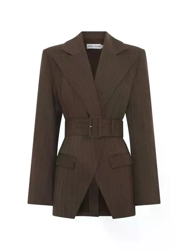 Anna Quan Colin Belted Pinstriped Blazer