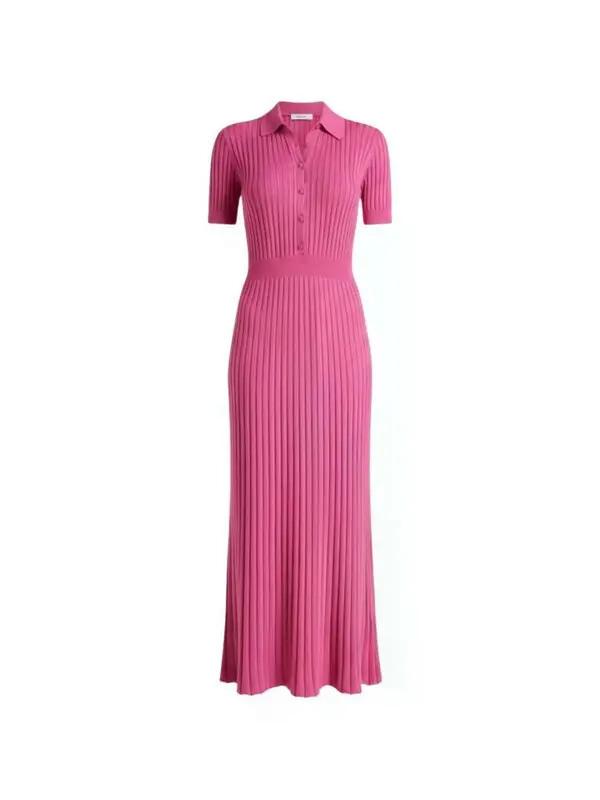 Gabriela Hearst Ribbed-knit Short-sleeves Midi Dress - Pink