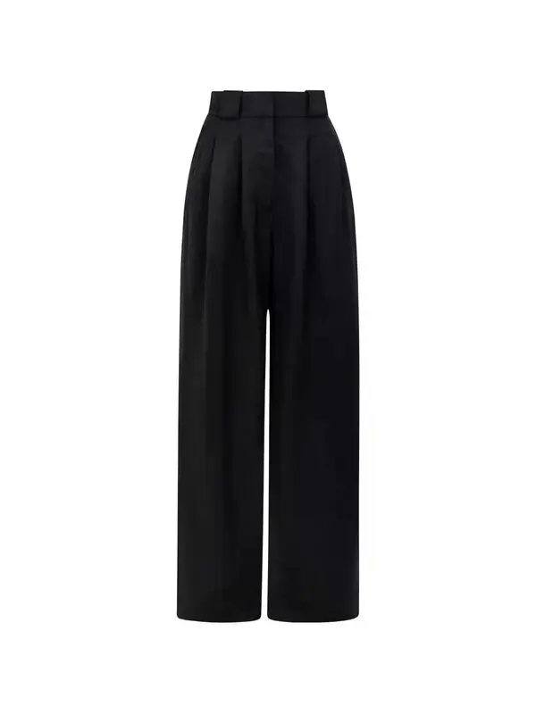 CAYET Nina Pleated Wide-leg Trousers - Black