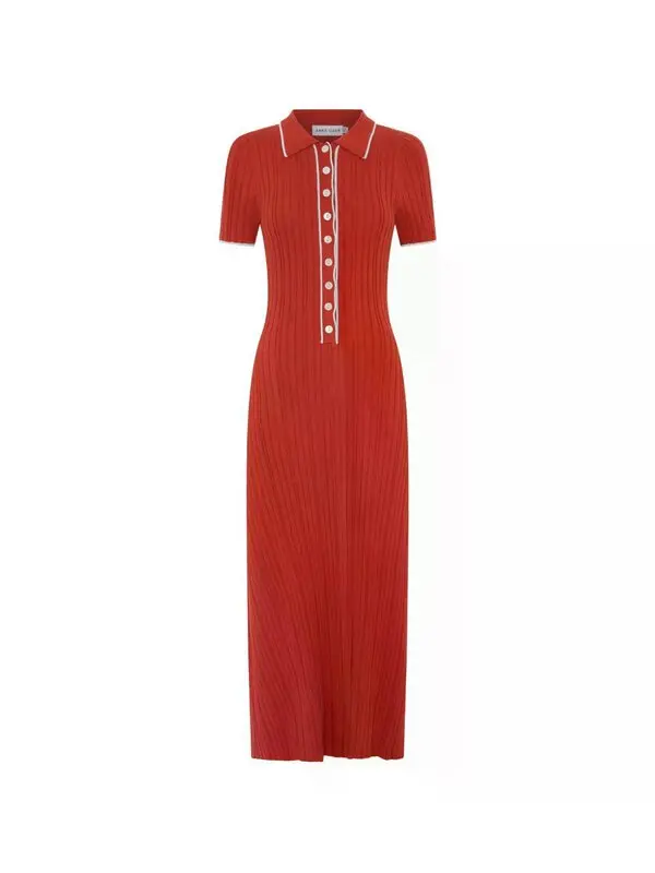 Anna Quan Penelope Ribbed-knit Contrast-trim Midi Dress - Orange