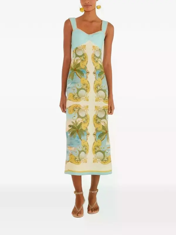 Farm Rio Royal Sea Tropical-print Sleeveless Midi Dress - Neutrals