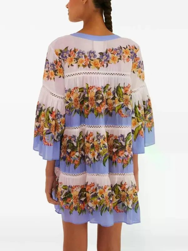 Farm Rio Hilo Floral-print Tiered Mini Dress - White