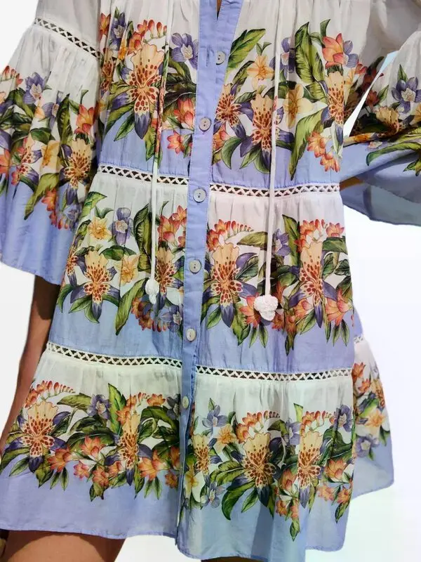 Farm Rio Hilo Floral-print Tiered Mini Dress