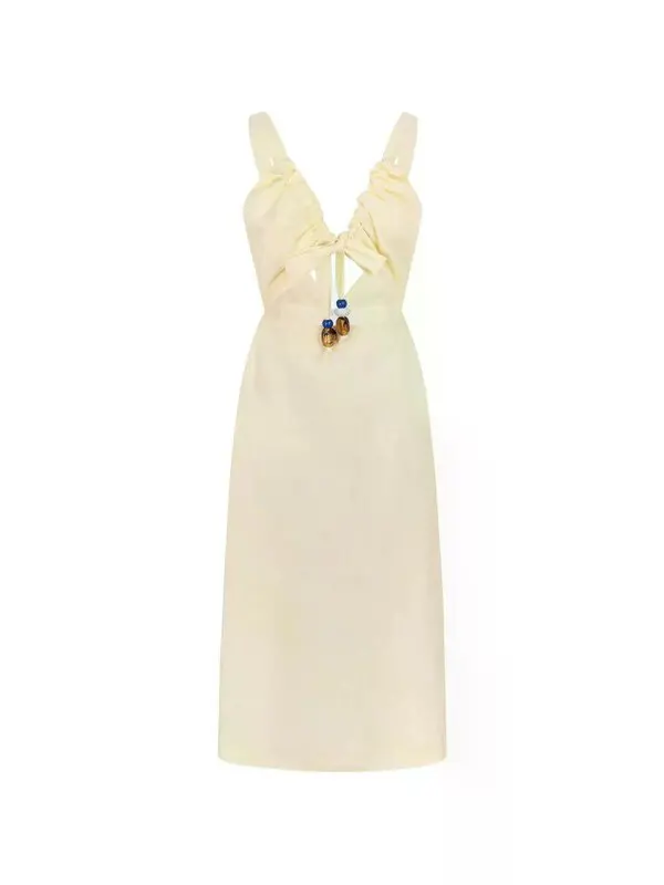 CAYET Helena Bead-embellished Cut-out Midi Dress - Neutrals
