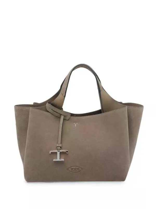 TOD'S T-logo Suede Tote Bag - Neutrals