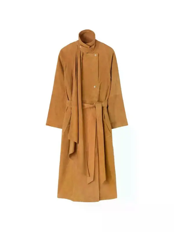 RETORI Integrated-scarf Suede Trench Coat - Orange