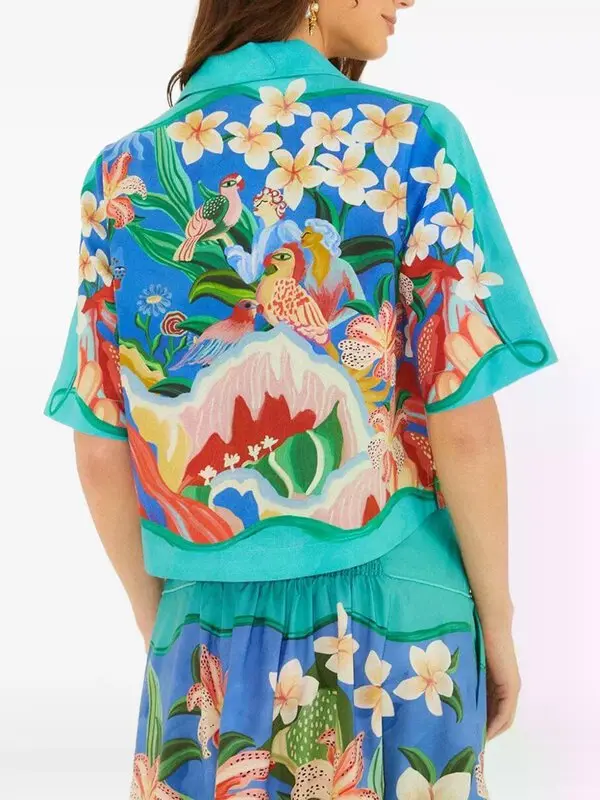 Farm Rio Floral Print Cropped Shirt