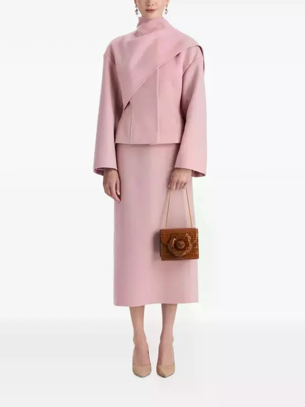Oscar De La Renta Mini Tro Crocodile-effect Floral-appliqué Cutch Bag - Brown
