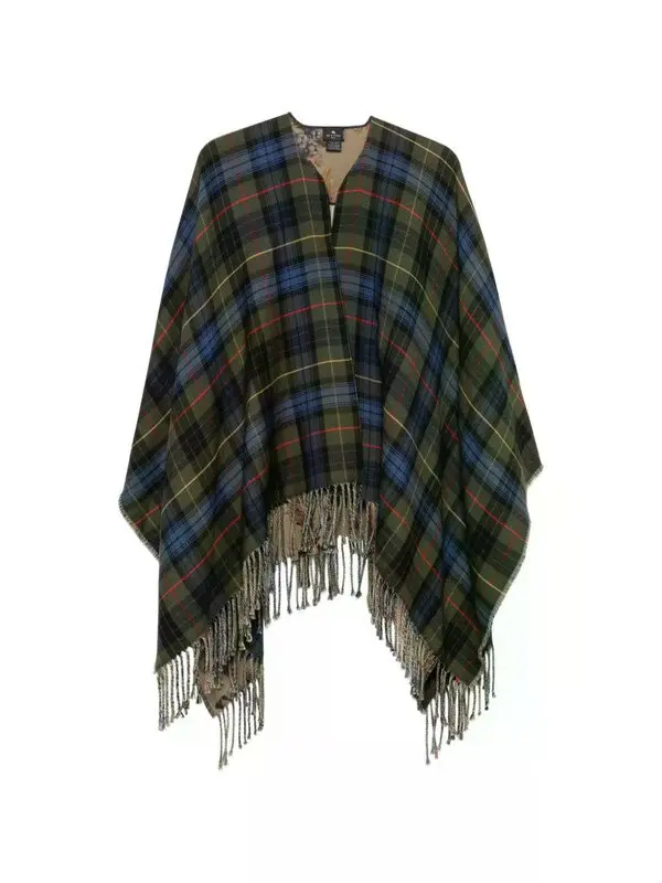 Etro Tartan Fringed Poncho - Green