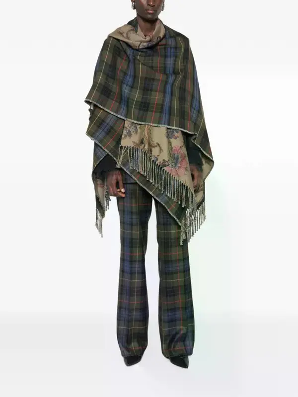 Etro Tartan Fringed Poncho