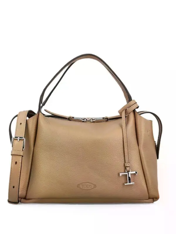 TOD'S T Timeless Pebbled Leather Tote Bag - Neutrals