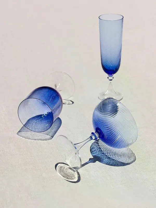 NASONMORETTI 3/62 Champagne Ribbed Glass - Blue