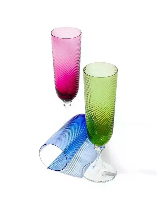 NASONMORETTI 3/67 Swirl-textured Champagne Flutes - Red