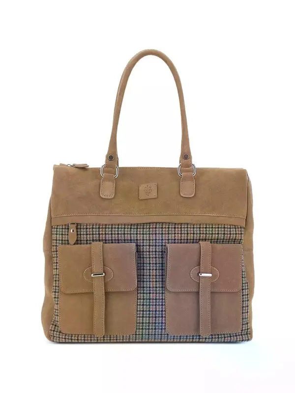 Eleventy Houndstooth-panel Suede Shoulder Bag - Brown