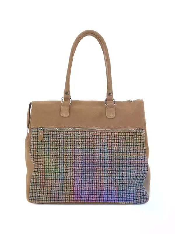 Eleventy Houndstooth-panel Suede Shoulder Bag