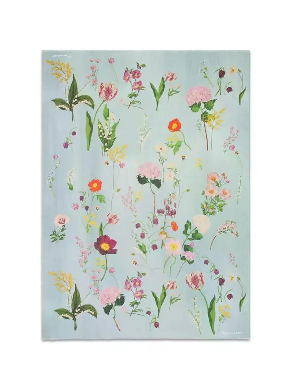 Oscar De La Renta Botanical-print Frayed Scarf - Blue