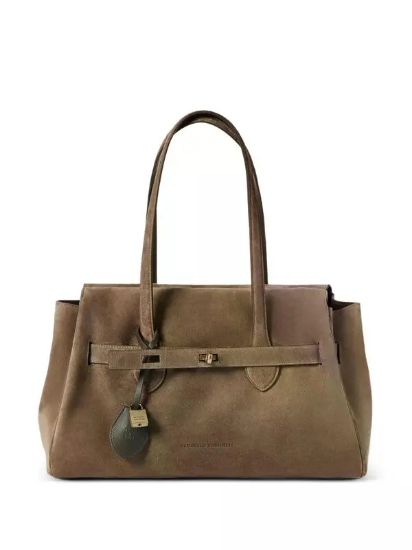 Brunello Cucinelli Suede Shoulder Bag With Padlock Detail