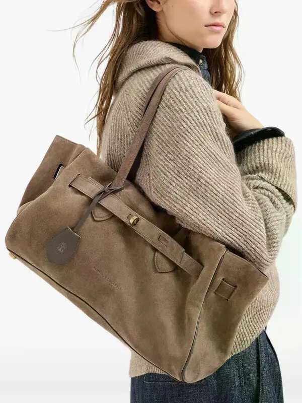 Brunello Cucinelli Suede Shoulder Bag With Padlock Detail